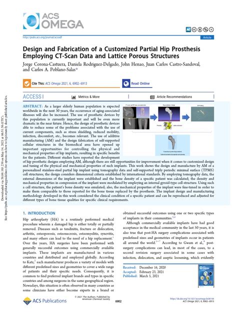 Design And Fabrication Of A Customized Partial Hip Prosthesis Pdf Implant Medicine Ct Scan