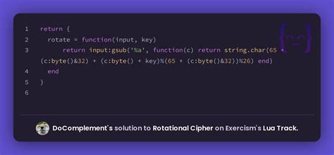 Docomplements Solution For Rotational Cipher In Lua On Exercism