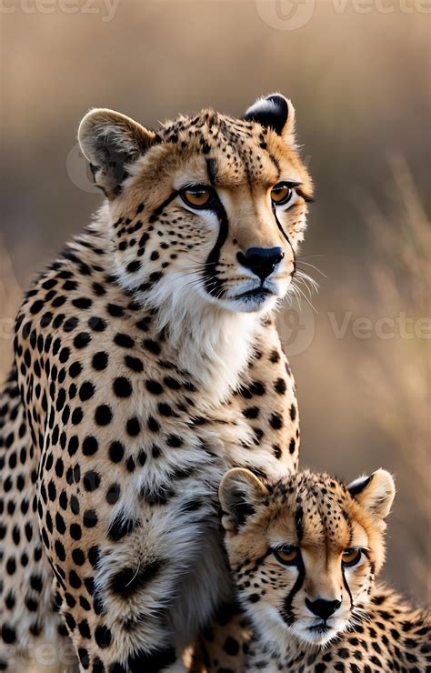 Cheetah Mother And Cub Observing Their Surroundings In The Wild
