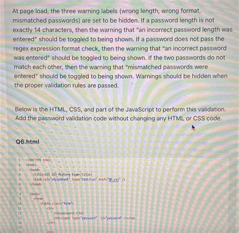 Solved Write The Javascript Code That Will Validate A