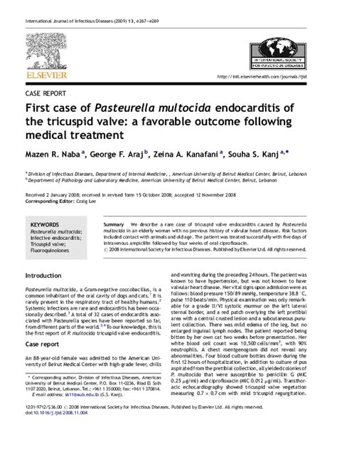 Pdf First Case Of Pasteurella Multocida Endocarditis Of The Tricuspid