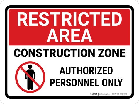 Restricted Area Construction Zone With Icon Landscape Wall Sign