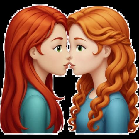 Two Girls Kissing One With Long Straight Red Hair The Other With Long