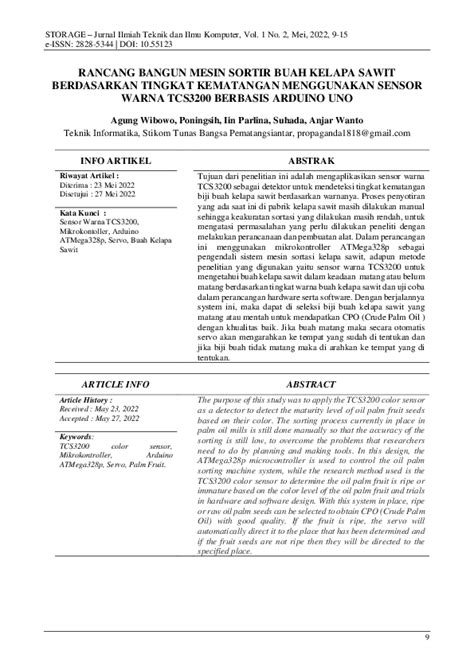 Pdf Rancang Bangun Mesin Sortir Buah Kelapa Sawit Berdasarkan Tingkat Kematangan Menggunakan