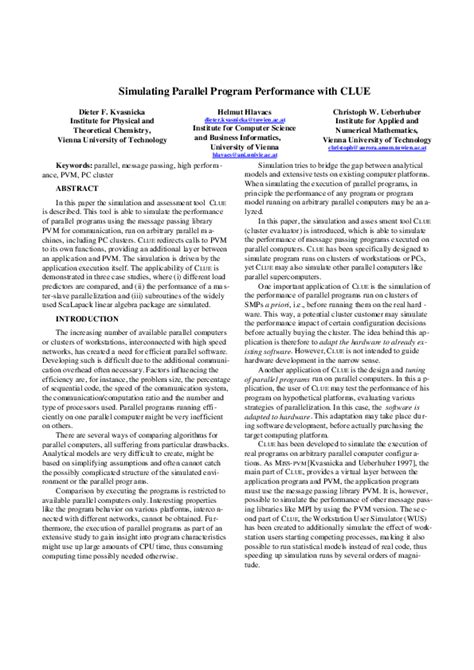 Pdf Simulating Parallel Program Performance With Clue Dieter