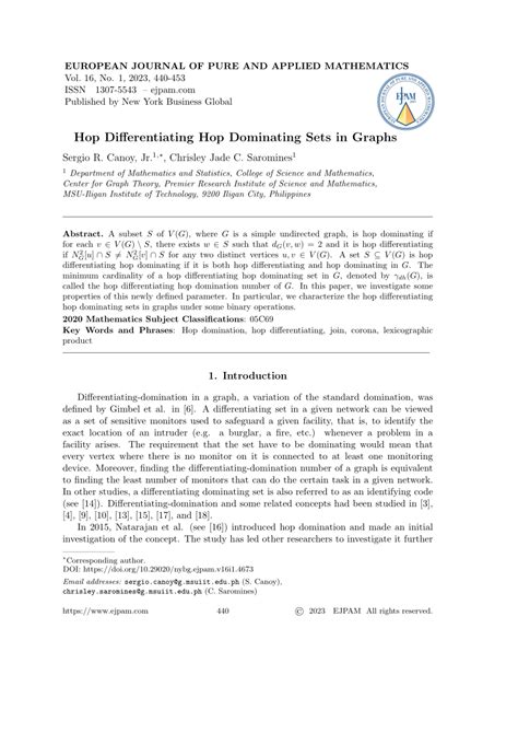 Pdf Hop Differentiating Hop Dominating Sets In Graphs