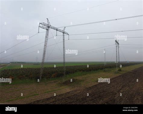 Power Lines Spreading Across The Landscape Energy Crisis Concept Stock