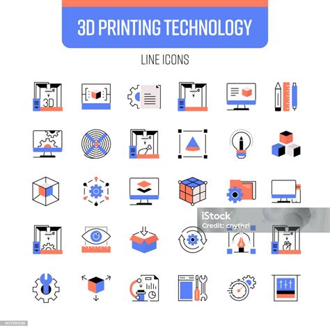 3d 프린팅 라인 아이콘 세트입니다 프린터 3d 기술 디자인 플라스틱 제조 개체 장비 아이콘에 대한 스톡 벡터 아트 및 기타 이미지 Istock