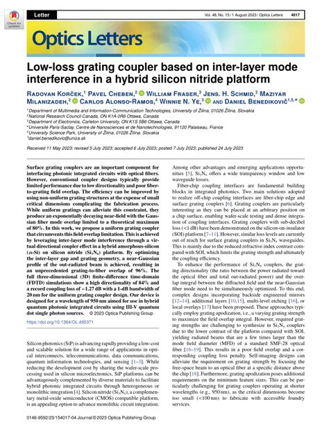 Low Loss Grating Coupler Based On Inter Layer Mode Interference In A Hybrid Silicon Nitride