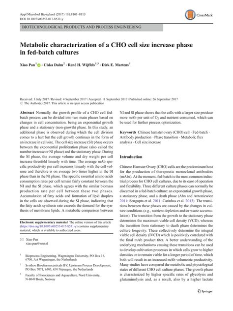 Metabolic Characterization Of A Cho Cell Size Increase Phase In Fed