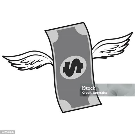 Black And White Dollar With Wings Stock Illustration Download Image