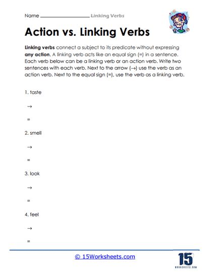 Action And Linking Verbs Worksheet Pdf Linking Verb Action Verb