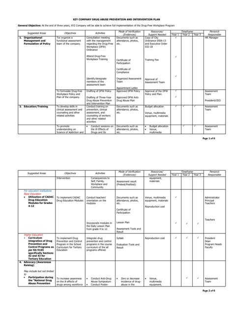 Sample Three Year Plan Matrix Revised 71219 Pdf Drug Test Curriculum