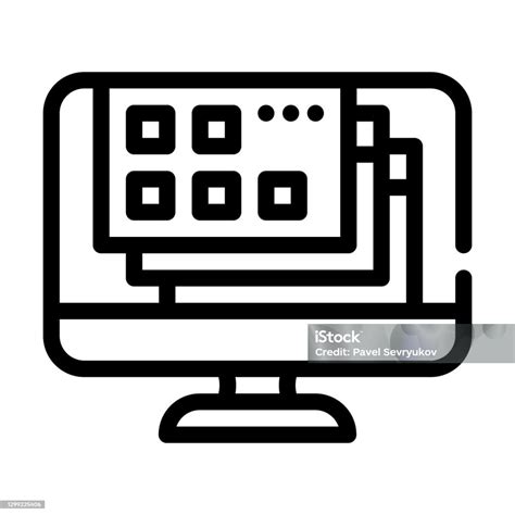 운영 체제 라인 아이콘 벡터 일러스트레이션의 열린 창 데스크탑 컴퓨터에 대한 스톡 벡터 아트 및 기타 이미지 데스크탑 컴퓨터 데이터 매스컴 Istock