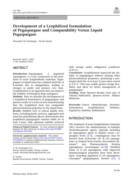 Pdf Development Of A Lyophilized Formulation Of Pegaspargase And Comparability Versus Liquid