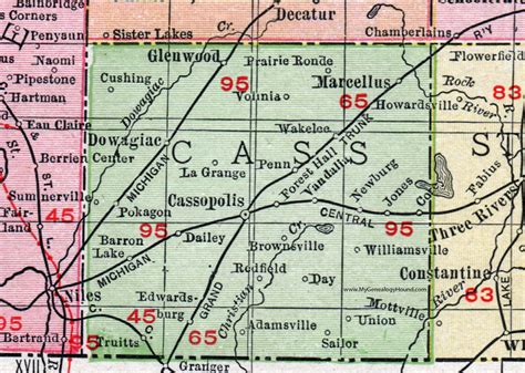 Cass County Michigan 1911 Map Rand Mcnally Cassopolis Dowagiac Edwardsburg