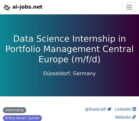 Hiring Internship Data Science Internship In Portfolio Management Central Europe Mfd In