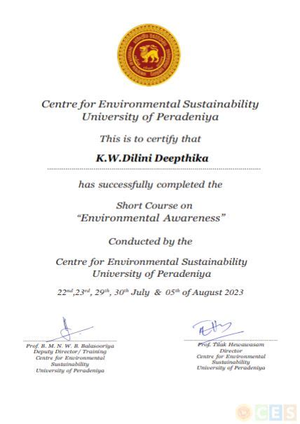 Dilini Deepthika On Linkedin Successfullycompleted Environmentalawareness