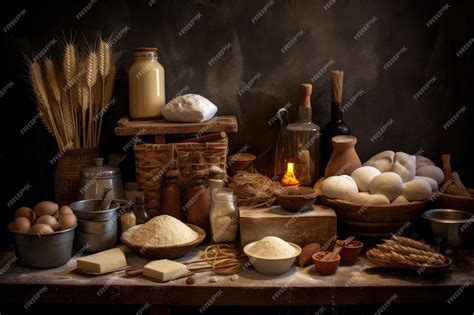 Premium Photo Traditional Bread Making Ingredients And Utensils