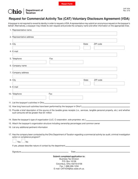 Form Cat Vda Fill Out Sign Online And Download Fillable Pdf Ohio