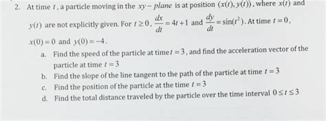 Solved At Time T A Particle Moving In The Xy Plane Is At Chegg