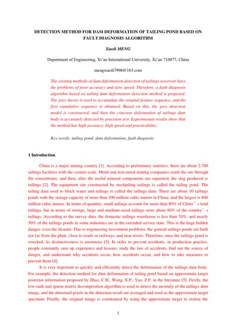 pdf detection method for dam deformation of tailing pond based on fault diagnosis algorithm