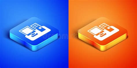 Isometric Computer Monitor With Keyboard And Mouse Icon Isolated On