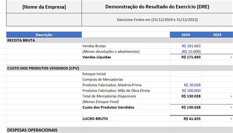 Planilha Dre Demonstração De Resultado Do Exercício Baixe Grátis