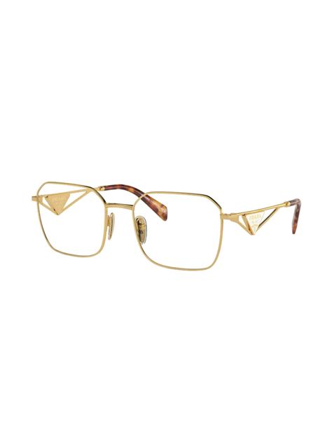 Prada Triangle Logo Square Glasses In Gold Modesens