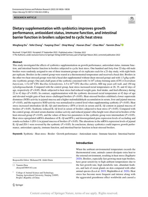 Dietary Supplementation With Synbiotics Improves Growth Performance Antioxidant Status Immune