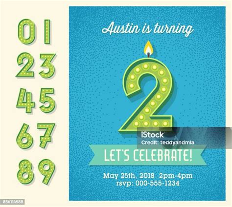 레트로 생일 파티 초대장 전구의 완전 한 세트와 함께 숫자를 표시 합니다 편집 하 게 쉬운 2에 대한 스톡 벡터 아트 및 기타 이미지 Istock