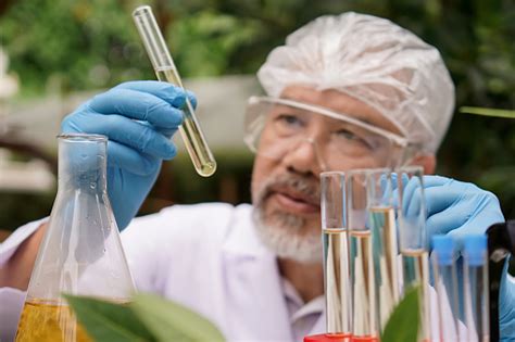 과학자들은 식물 기반 의약품을 연구합니다 천연 유기 추출 및 유리 제품의 과학은 대체 한약 스킨 케어 미용 제품을 만들기 위해