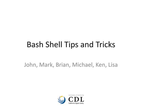 Selected Bash Shell Tricks From Camp Cdl Breakout Group Pptx