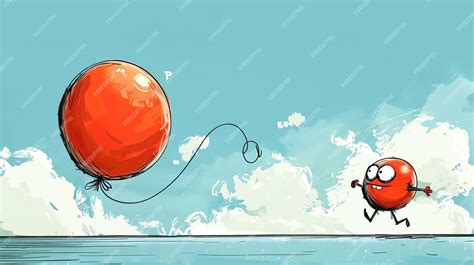 A Cartoon Red Character Is Chasing A Red Balloon In The Sky Premium