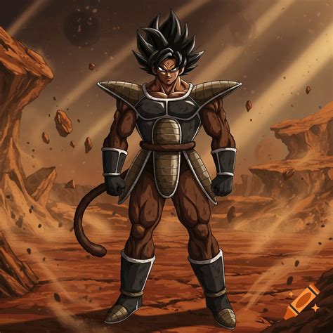 A Dark Skinned Saiyan Warrior With Spiky Black Hair And Golden Eyes
