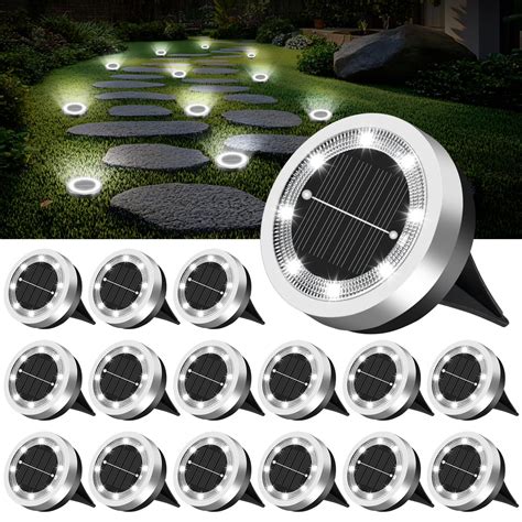 Mini Solar Ground Lights Outdoor 16 Pack Waterproof Upgraded Anti Rust Solar Flat Garden Lights