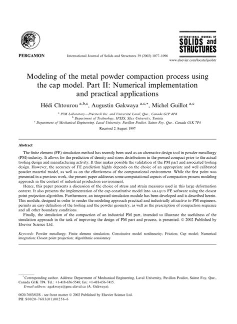 Pdf Modeling Of The Metal Powder Compaction Process Using The Cap