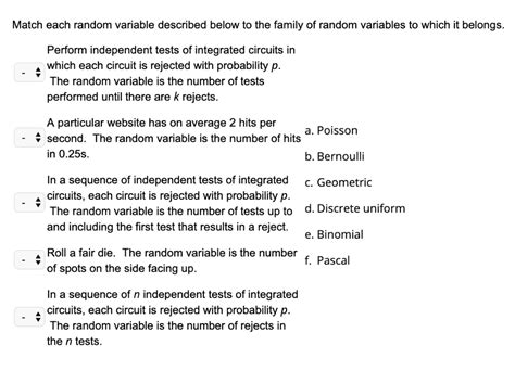 Solved Match Each Random Variable Described Below To The
