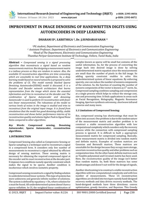 Improvement In Image Denoising Of Handwritten Digits Using Autoencoders In Deep Learning Pdf