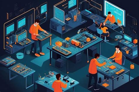 Premium Photo Electronics Lab Assembly Flat Vector Illustration Of