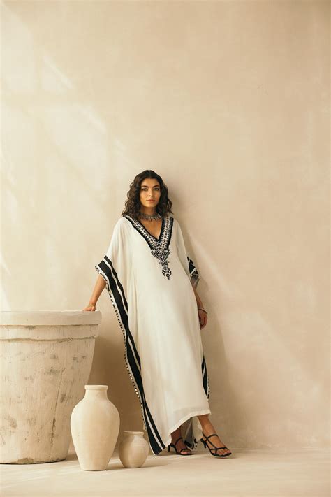 Ebony And Ivory Embroidered Kaftan Sureena Chowdhri