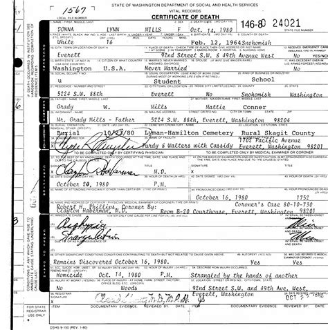 Donna Mills Death Certificate 1980