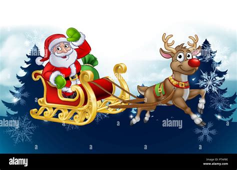 Santa Sleigh Reindeer Christmas Cartoon Background Stock Vector Image