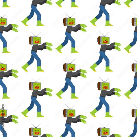 Zombie Tv Pattern Seamless Zombi Televisor Background Brainwashing