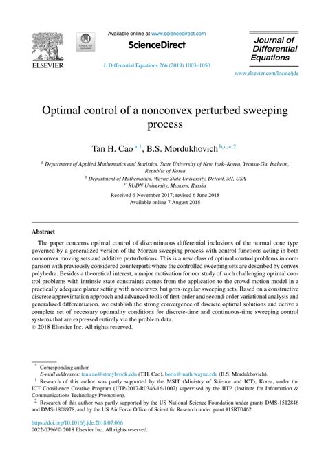 Pdf Optimal Control Of Nonconvex Perturbed Sweeping Process