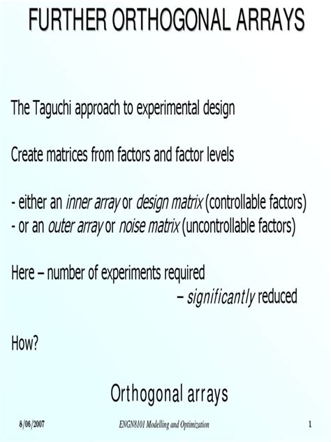 orthogonal arrays lecturer 8 pdf pdf matrix mathematics experiment