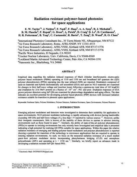 Pdf Radiation Resistant Polymer Based Photonics For Space Applications