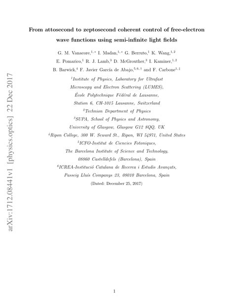 Pdf From Attosecond To Zeptosecond Coherent Control Of Free Electron Wave Functions Using Semi