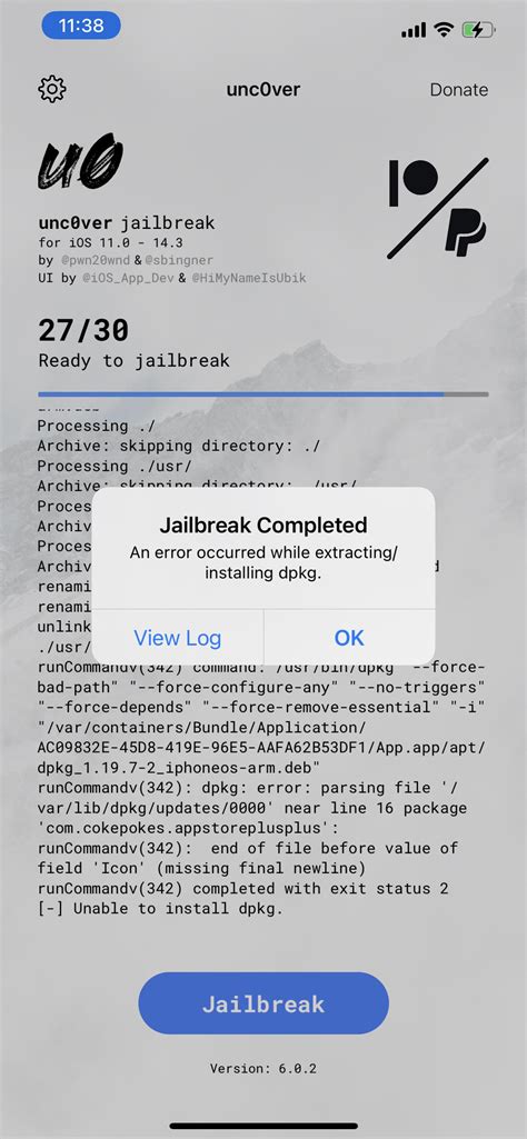 Help Im Getting This Error When Im Trying To Jailbreak On Unc0ver 6