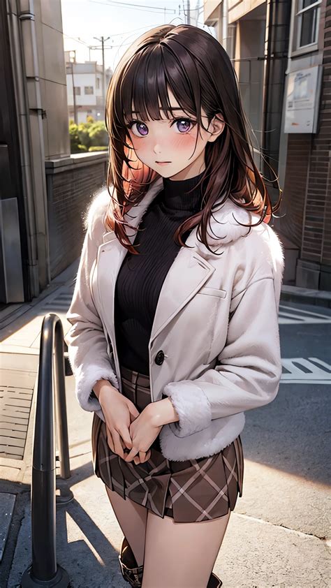 Anime Girl In A Short Skirt And Jacket Posing For A Picture Seaart Ai
